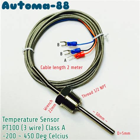 Jual Rtd Pt100 1 2 Npt Pt 100 Temperature Sensor Probe 50mm 5cm 3 Wire