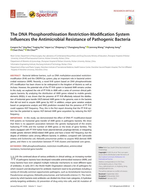 Pdf The Dna Phosphorothioation Restriction Modification System Influences The Antimicrobial