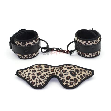 Newest Pcs Smspade Leopard Velvet Adult Sex Products Blindfold Handcuffs Sex Game Restraint Eye