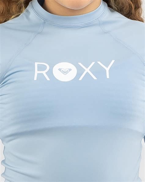 Shop Roxy Girls Essential Short Sleeve Rash Vest In Clear Sky Fast