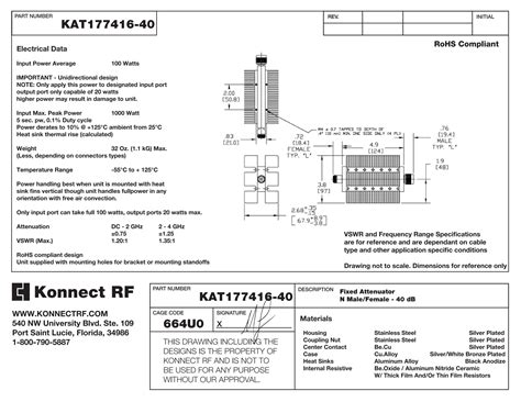 Fixed Attenuator N Male Female 50 Ohm Dc 4 Ghz 100 Watts 40 Db Konnectrf