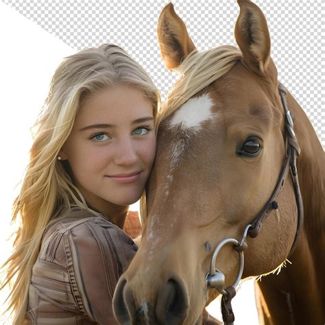 Blonde Woman Hugging Horse Png Premium Ai Generated Psd