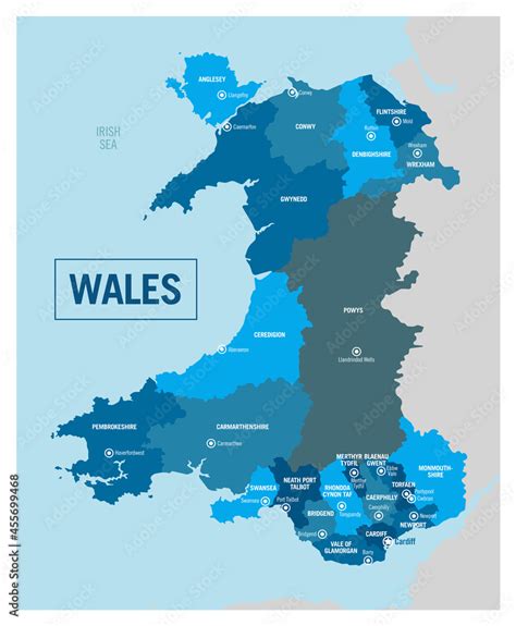 Wales United Kingdom Country Region Political Map High Detailed