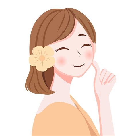 꽃 벡터 일러스트와 함께 웃는 여자 프리미엄 벡터