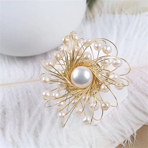 명품브로치 천연 담수 진주 여성의 브로치 빈티지 웨딩 흰 꽃 쥬얼리 티몬