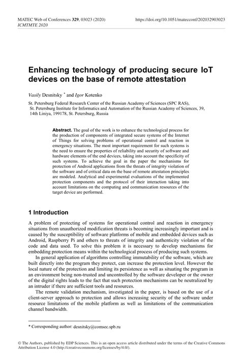 Pdf Enhancing Technology Of Producing Secure Iot Devices On The Base Of Remote Attestation