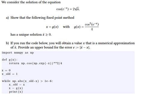 Problem Fixed Point Method We Consider The Chegg