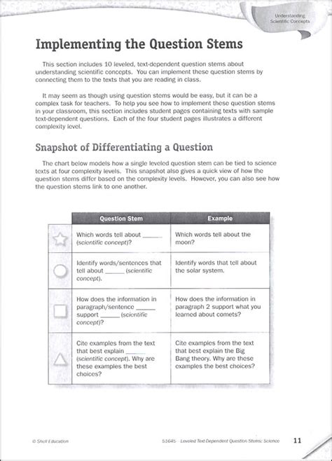 Leveled Text Dependent Question Stems Science Shell Education