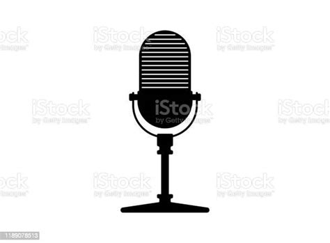 복고풍 빈티지 라디오 마이크입니다 마이크 실루엣 음악 음성 팟 캐스트 레코드 아이콘 녹음 스튜디오 기호입니다 흰색 배경의 벡터 그림 마이크에 대한 스톡 벡터 아트 및 기타