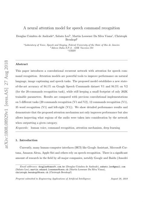 Pdf A Neural Attention Model For Speech Command Recognition · A