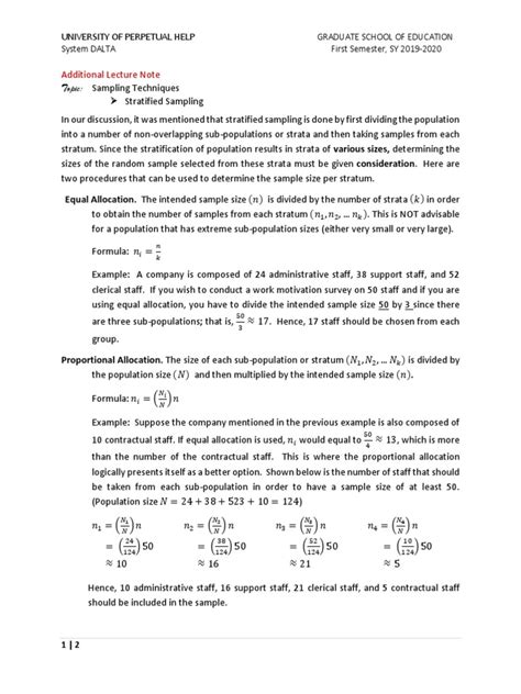 Topic Sampling Techniques Additional Lecture Note Pdf Sample Size Determination