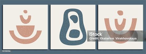 추상적인 현대 미학 일러스트레이션 미니멀 한 손으로 그린 포스터의 컬렉션 지구 색의 보헤미안 스타일의 벽 장식 기하학적 균형 모양과 화강암 돌의 질감벡터 일러스트레이션 0