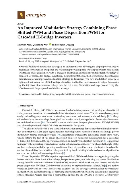 PDF An Improved Modulation Strategy Combining Phase Shifted PWM And Phase Disposition PWM For