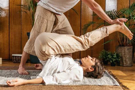 Thai Massage Thai Passive Stretching Legs Techniques Stock Image
