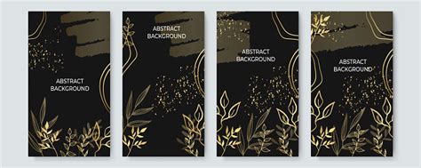 골드와 블랙 플로럴 요소 장식소셜 미디어 템플릿 럭셔리 제품을 위한 골드 잎이 있는 벡터 세트 패키징 템플릿 소셜 미디어의 이야기 초대 화장품 배경 0명에 대한 스톡 벡터