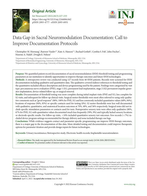 Pdf Data Gap In Sacral Neuromodulation Documentation Call To Improve Documentation Protocols