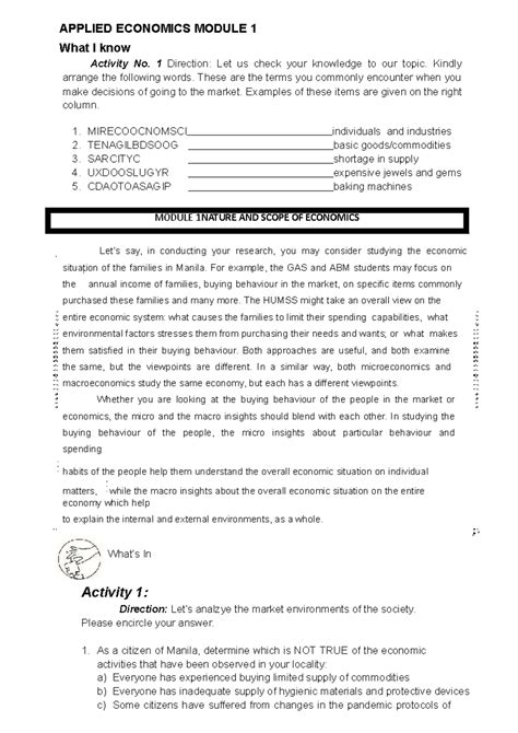 Econ Module 1 Edited This Consists Of Lecture Notes On Applied Economics APPLIED ECONOMICS
