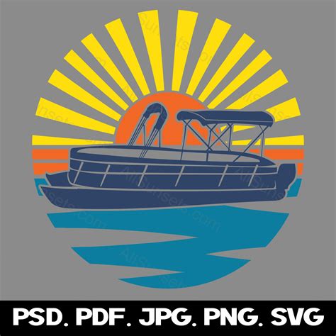Pontoon Boat Retro Sunset Clipart Commercial License Png Svg 