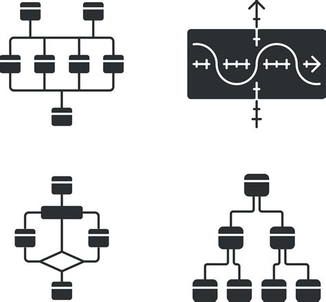 diagrams glyph icons set network tree function graph flowchart process flow statistics