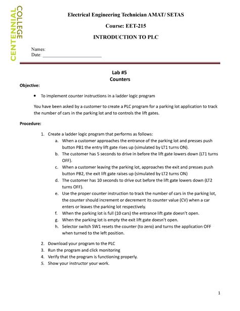 EET215 Lab 5 Counters LAB 5 Electrical Engineering Technician AMAT SETAS Course EET Studocu
