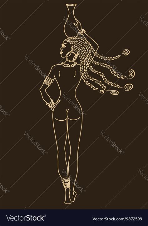 Silhouette Of Beautiful African Tribal Nude Girl Vector Image