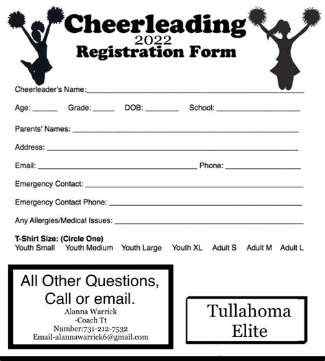 Cheerleader Registration Form