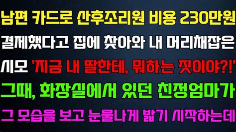 반전 신청사연 남편 카드로 산후비용 결제했다고 집에 찾아와 막말한 시모 친정엄마가 그 모습을 보고 참교육하는데사연카페실화사연썰 Youtube