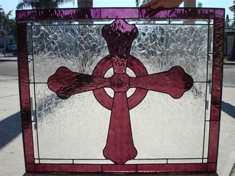 Beautiful Gothic Stained Glass Cross With Crackle Glass