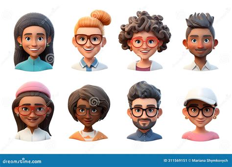 Set Of Portraits Of Young People Of Different Sexes In 3d Style 3d Avatar Of Different