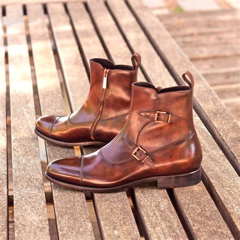 Octavian In Brown Mens Hand Painted Patina Buckle Boot By Dapperfam