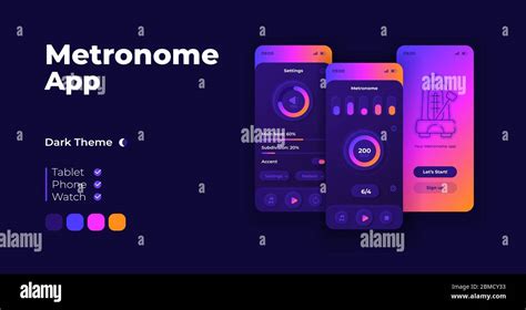 Metronome Application Cartoon Smartphone Interface Vector Templates Set Mobile App Screen Page
