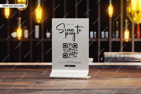 Premium Psd Contactless Qr Code Scan To Pay Sign On Bar Counter Mockup