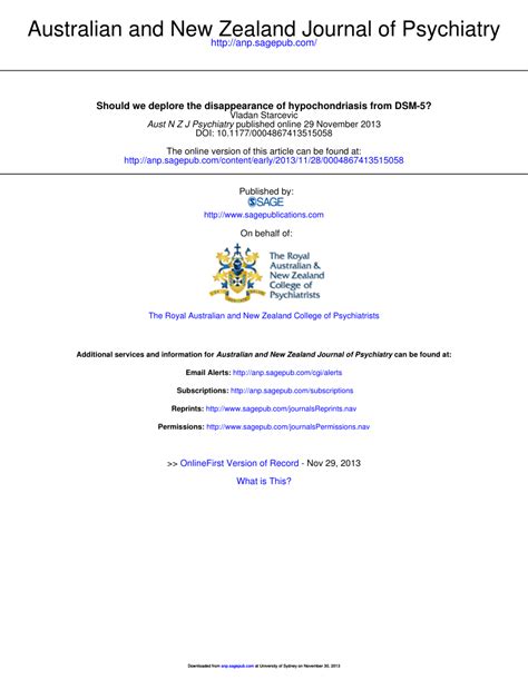 Pdf Should We Deplore The Disappearance Of Hypochondriasis From Dsm 5
