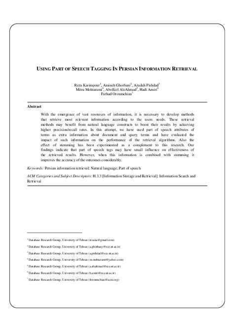 Pdf Using Part Of Speech Tagging In Persian Information Retrieval