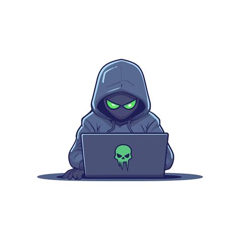 Hacker Operating A Laptop Cartoon Icon Illustration Isolated Flat Cartoon Style Technology Icon