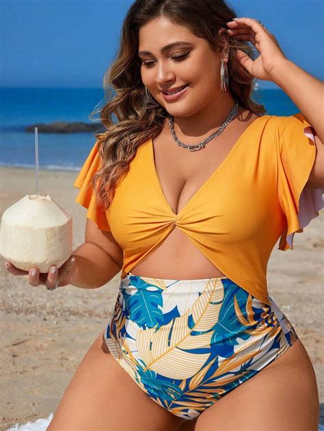 Swim Lushoire Summer Beach Plus Size Womens One Piece Swimsuit With
