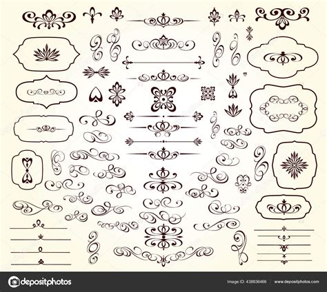 Set Decorative Elements Design Isolated Editable Vignettes Ornate Framework Dividers Stock
