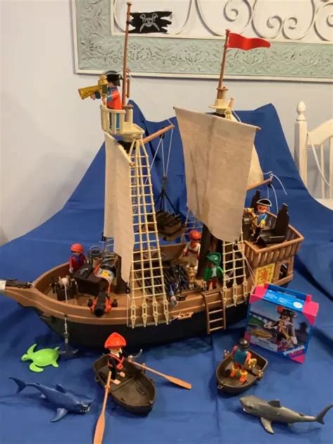 Vintage Playmobile Pirate Ship Brigue Goélette Frigate 3550 Extras Eur