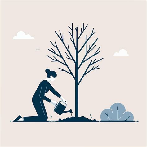 Premium Vector Illustration Of A Woman Planting A Tree In A Simple Flat Design Style