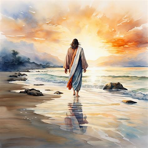 Pictures Of Jesus Christ Watercolor Walking On The Beach Jesus