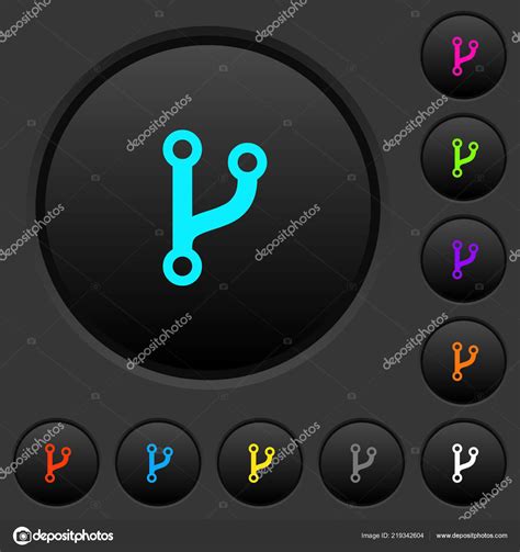 Code Fork Dark Push Buttons Vivid Color Icons Dark Grey Stock Vector By