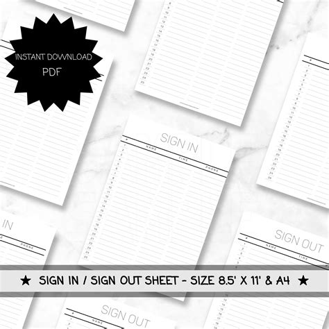Printable Sign Out Sheet Sign In Sheet Printable Form Sign In Minimalist Sign Out Template Forms