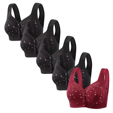 5 Pcs Middle Elderly Ladies Cotton Bra Front Closure Plus Size Ultra
