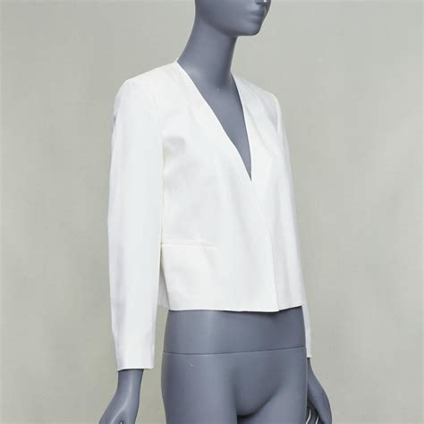 Theory Cream Tromp Loeil Lapel Shoulder Pad Cropped Tux Blazer Us0 Xs