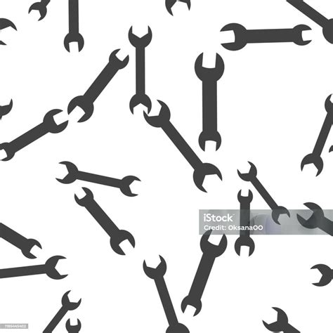 렌치의 벡터 이미지입니다 흰색 배경에 렌치 원활한 패턴을 묘사하는 벡터 아이콘입니다 레이어를 그룹화하여 쉽게 편집할 수 있습니다 디자인에 대 한 렌치에 대한 스톡 벡터 아트