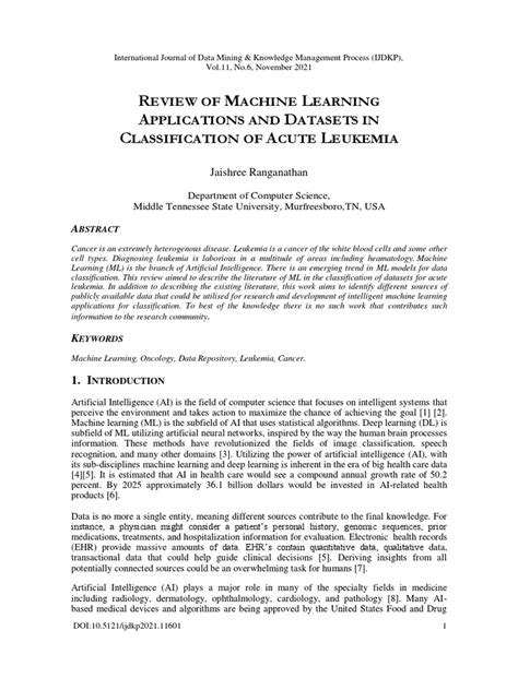 Review Of Machine Learning Applications And Datasets In Classification