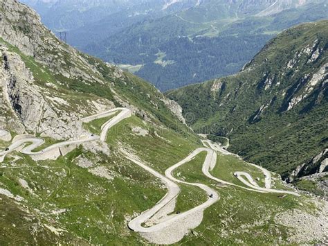 Mountain Road Crossing St Gotthard Pass Gotthardpass Or Passo Del Sao