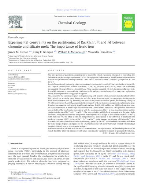 Pdf Experimental Constraints On The Partitioning Of Ru Rh Ir Pt And Pd Between Chromite And