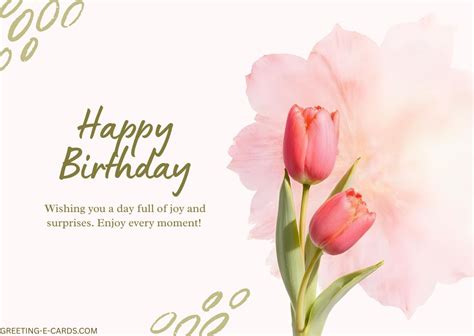 Birthday E Card With Tulips And Wishes Free Download Greeting E