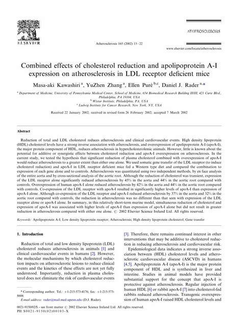 Pdf Combined Effects Of Cholesterol Reduction And Apolipoprotein A I